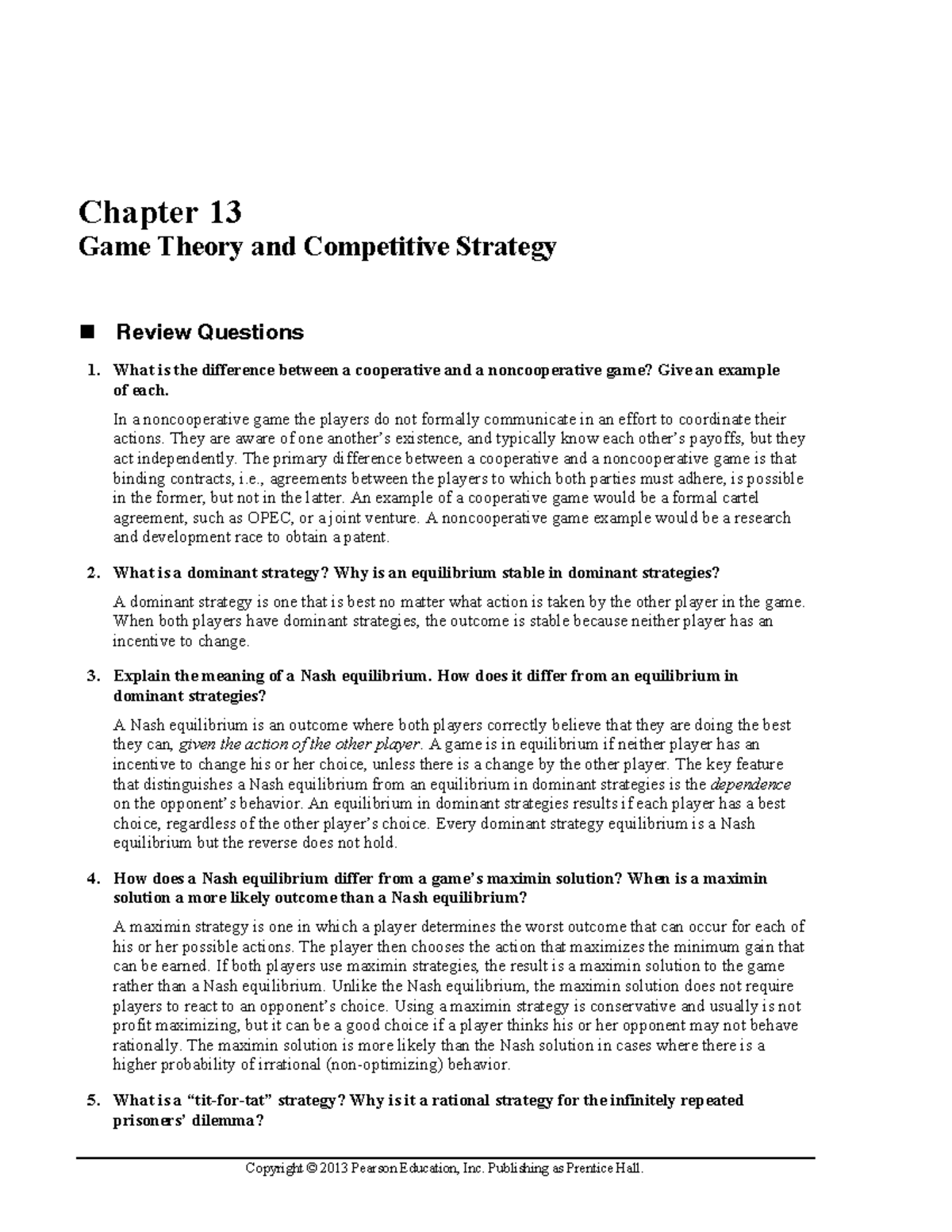 13 2 May Questions Chapter 13 Game Theory And Competitive Strategy