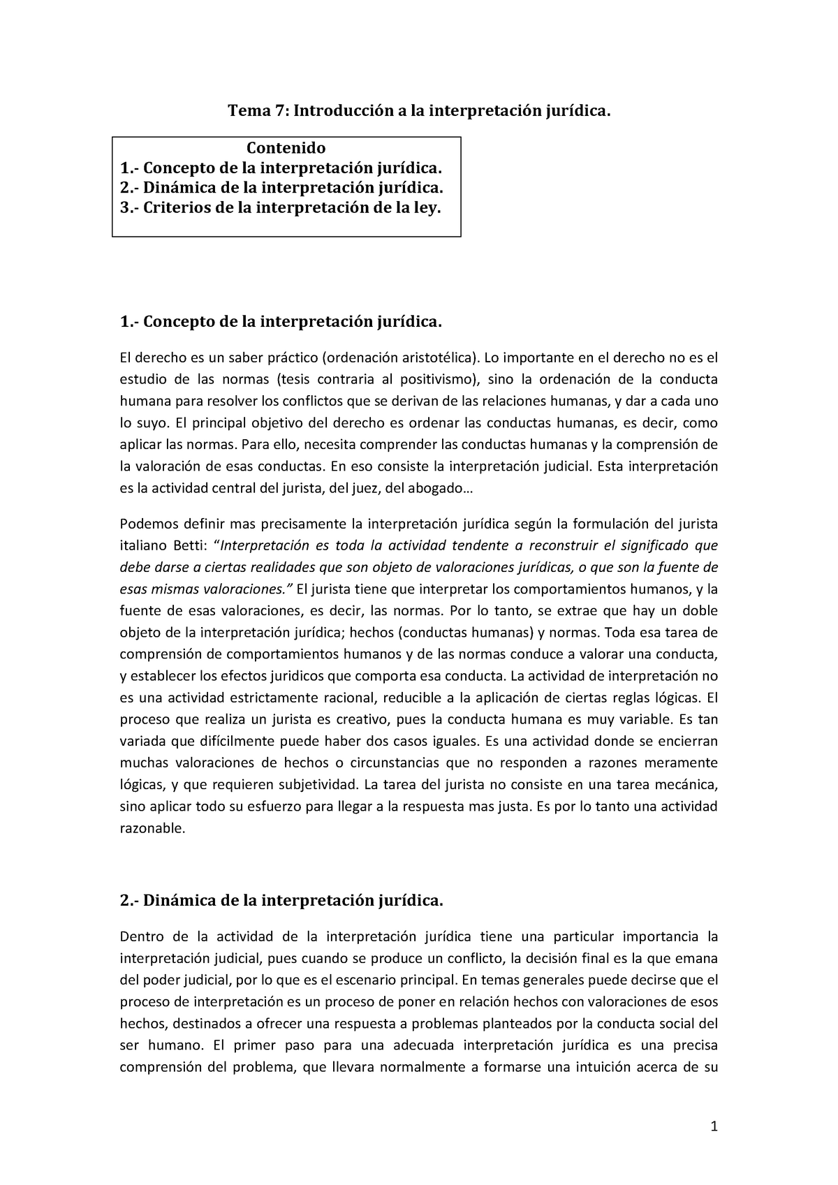 Tema 7 Introducción A La Interpretación Jurídica Contenido 1