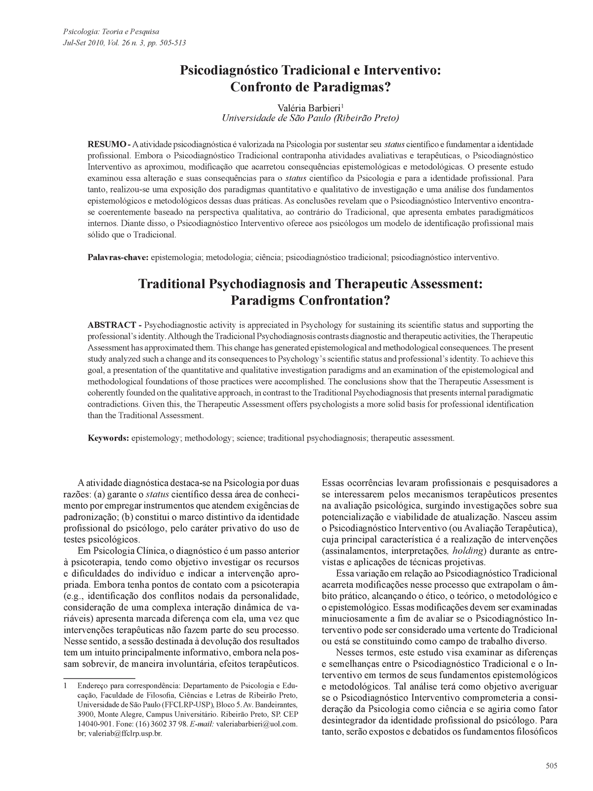 Barbieri V Psicodiagnóstico Tradicional E Interventivo 505