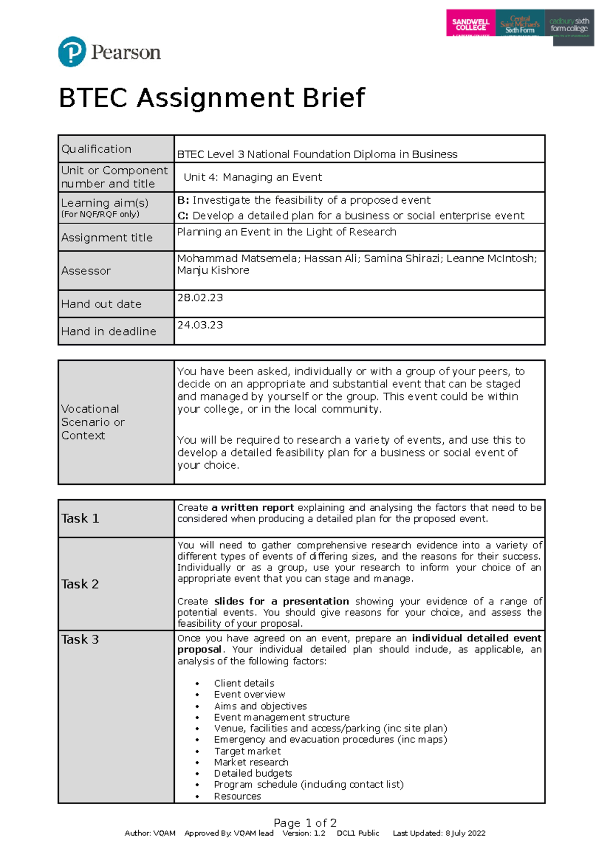 A2 Assignment Brief 2022 23 Btec Assignment Brief Qualification Btec