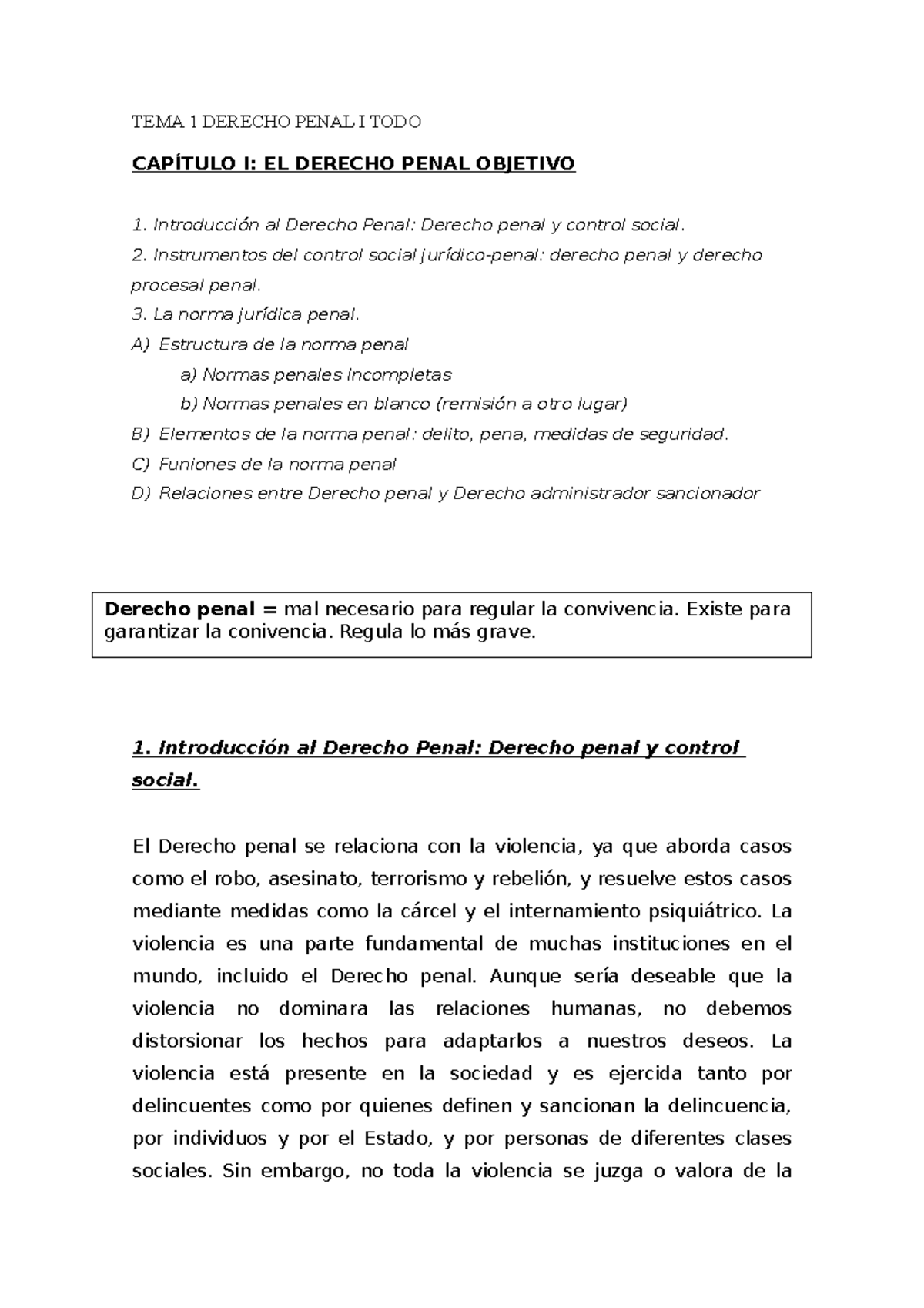 Tema 1 Completo Tema 1 Derecho Penal I Todo CapÍtulo I El Derecho