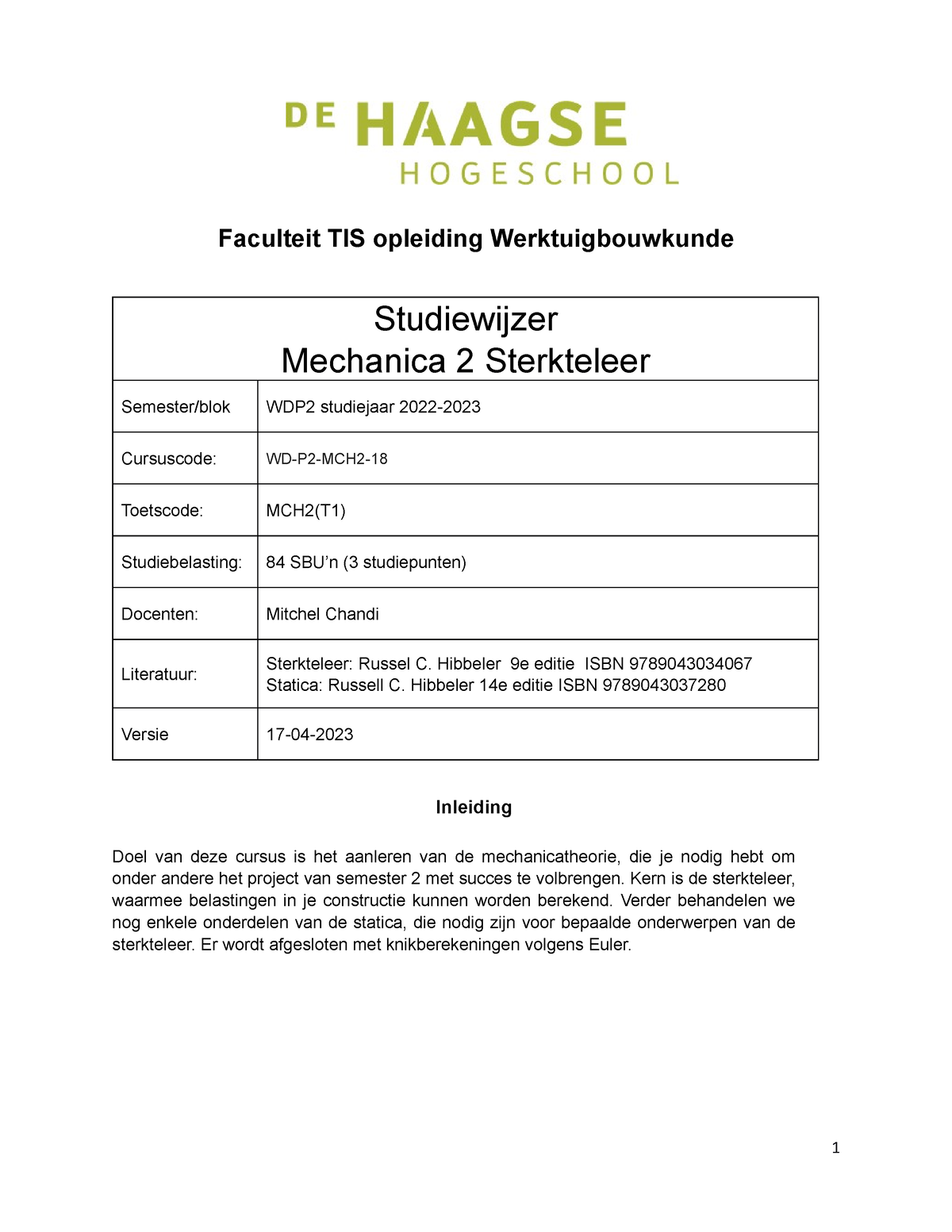 Studiewijzer Mch2 Duaal 2022 2023 Faculteit Tis Opleiding