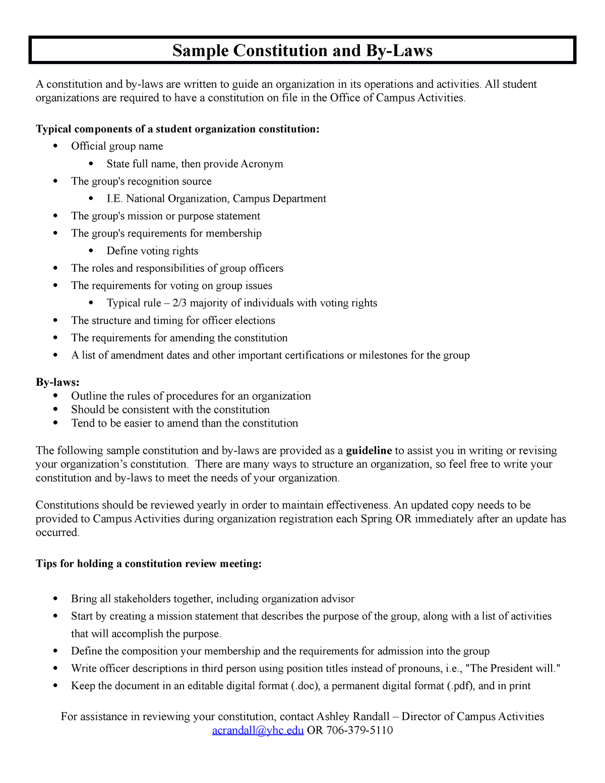 Sample Constitution And Bylaws 2014 Sample Constitution And By Laws A