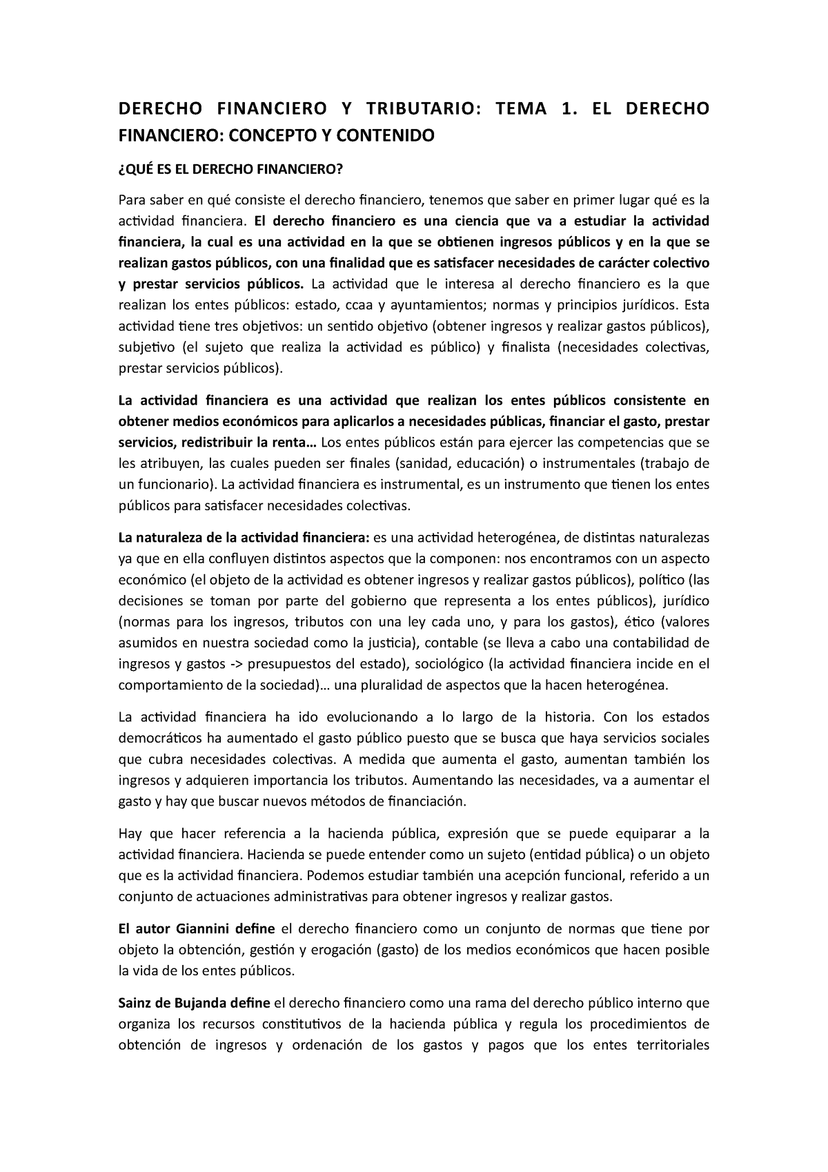 Tema 1 Derecho Financiero Y Tributario Derecho Financiero Y