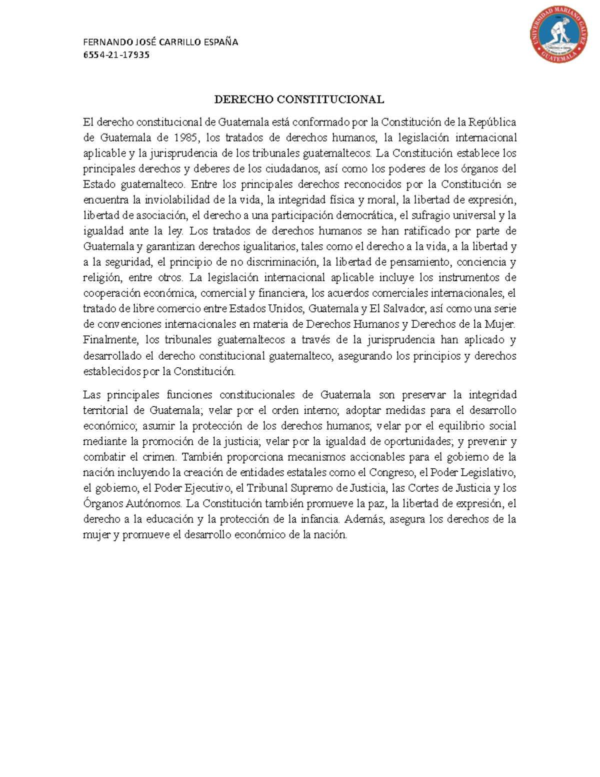 Derecho Constitucional La Constitución Establece Los Principales