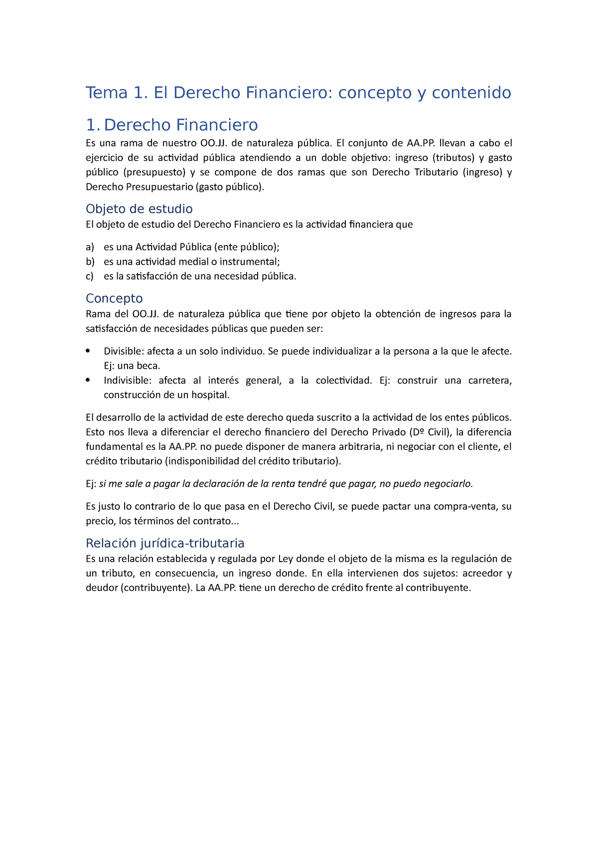 Tema 1 Apuntes 1 Tema 1 El Derecho Financiero Concepto Y