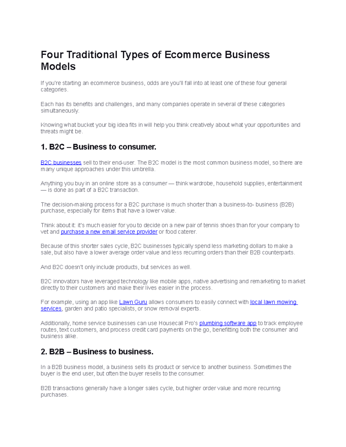 Four Traditional Types Of Ecommerce Business Models Four Traditional