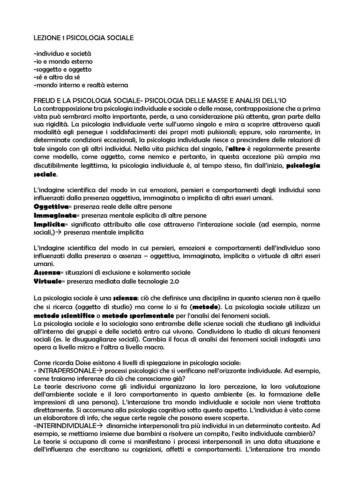 Psi Sociale 1 L1 Appunti Lezione E Riassunto Capitolo 1 Lezione 1