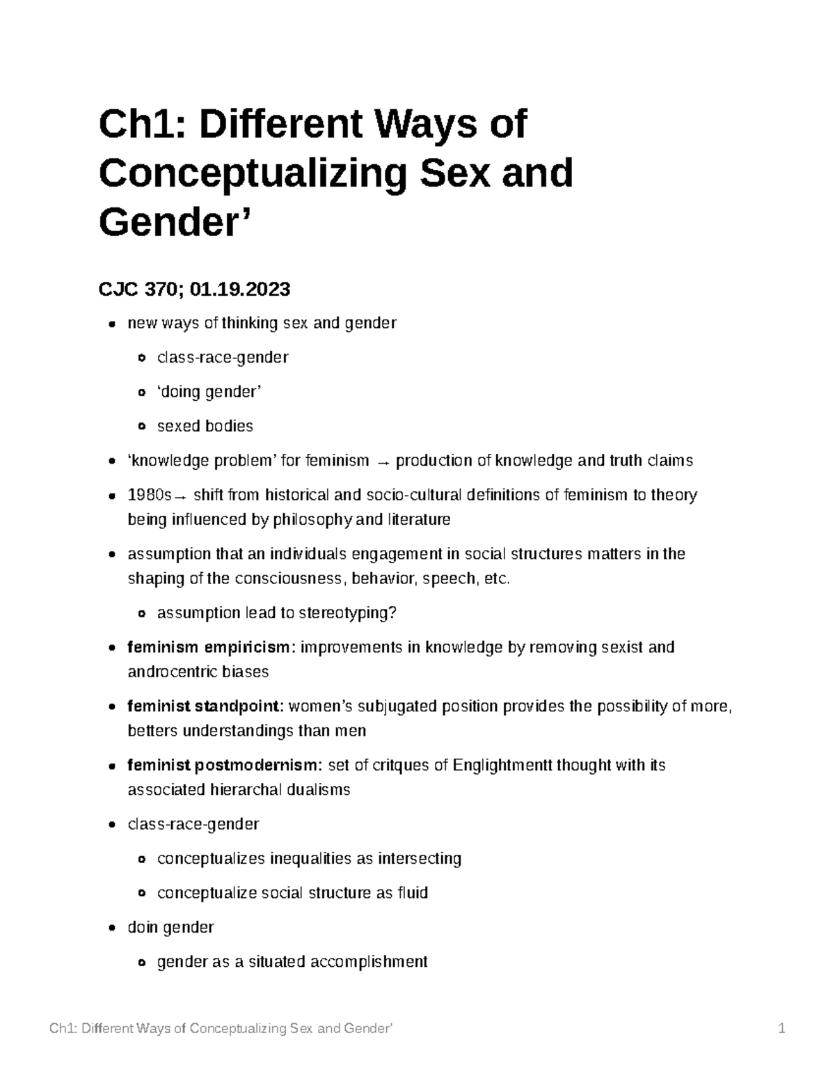 Ch1 Different Ways Of Conceptualizing Sex And Gender New Ways Of