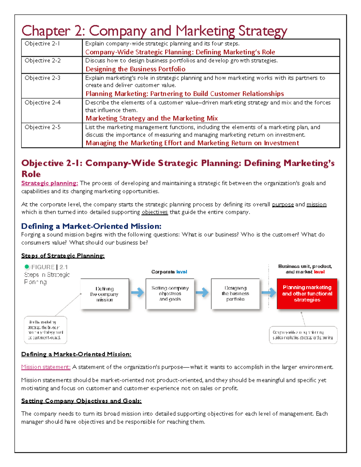 Marketing Chapter 2 Chapter 2 Company And Marketing Strategy