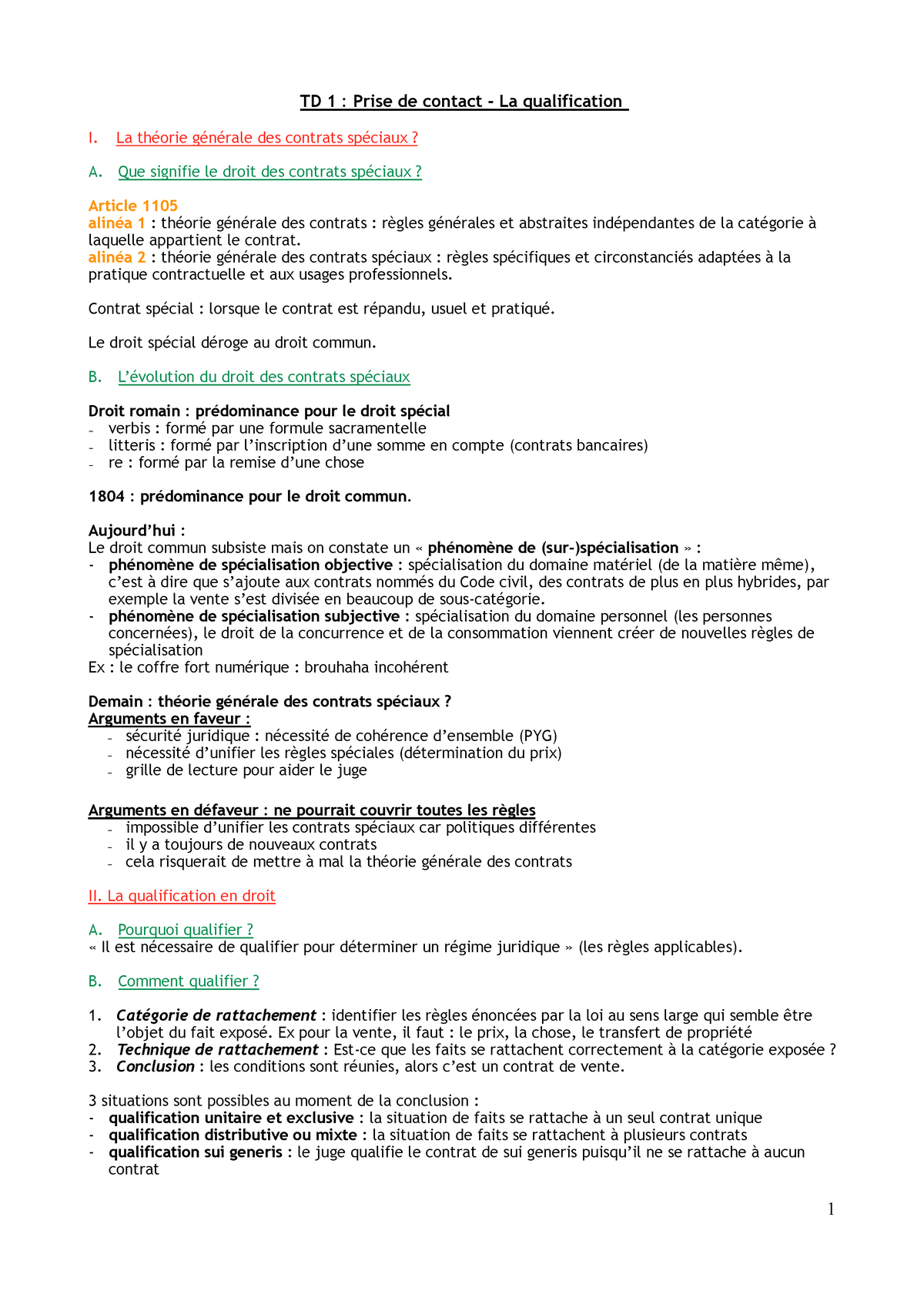 Fiches De Td De Droit Civil Droit Des Contrats Spéciaux 1er