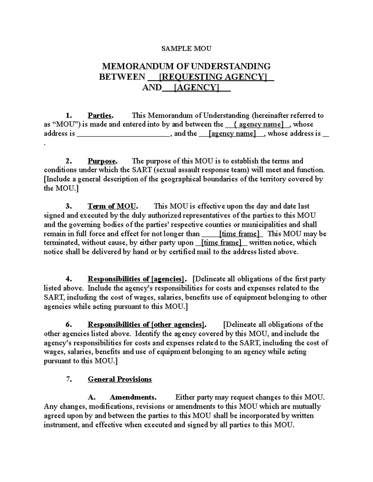 Memorandum Of Understanding Template 05 Sample Mou Memorandum Of