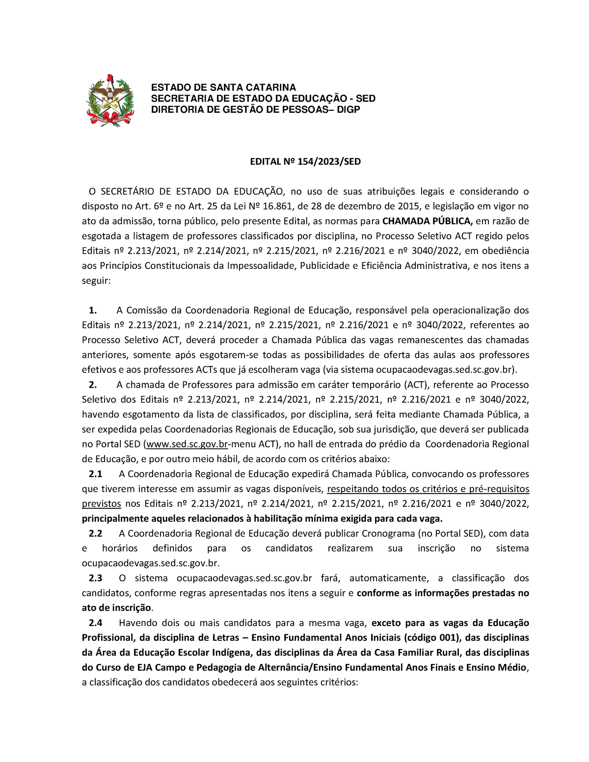 Edital Nº 154 2023 Chamada Pública 2023 1 Estado De Santa