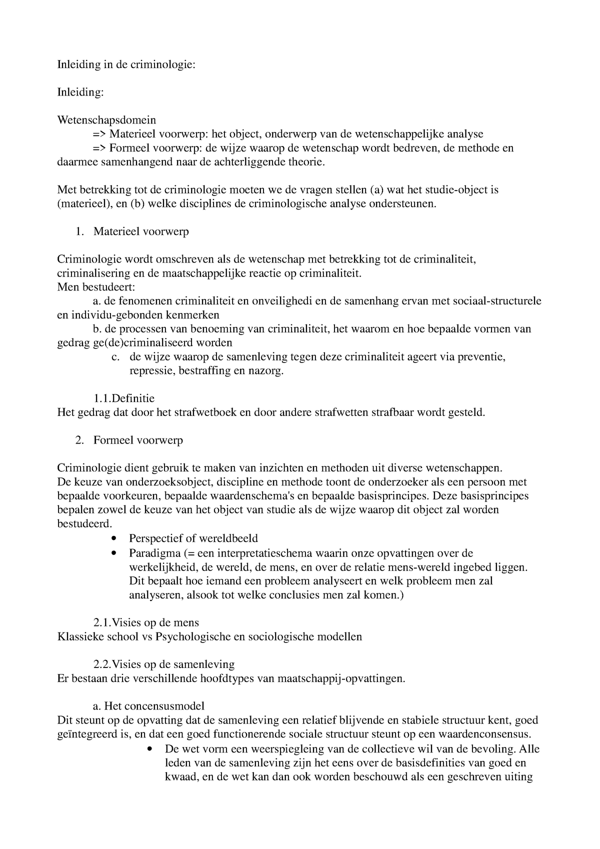 Samenvatting Inleiding In De Criminologie Colleges Inleiding In De