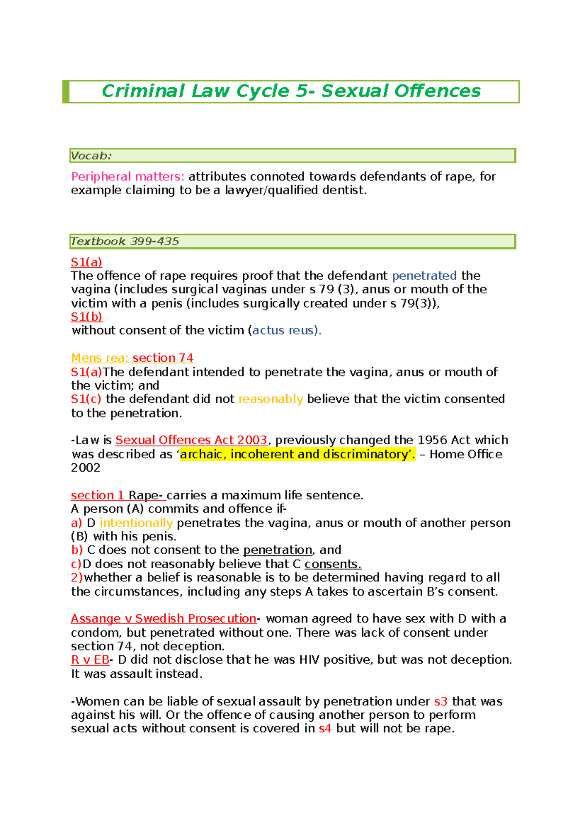 Criminal Law Cycle Sexual Offences Criminal Law Cycle 5 Sexual