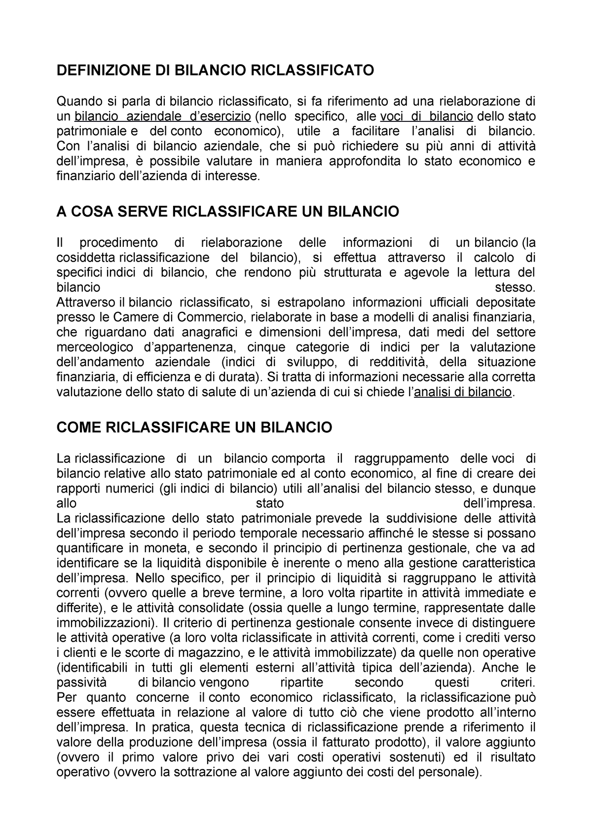 Riclassificazione Del Bilancio Definizione Di Bilancio Riclassificato