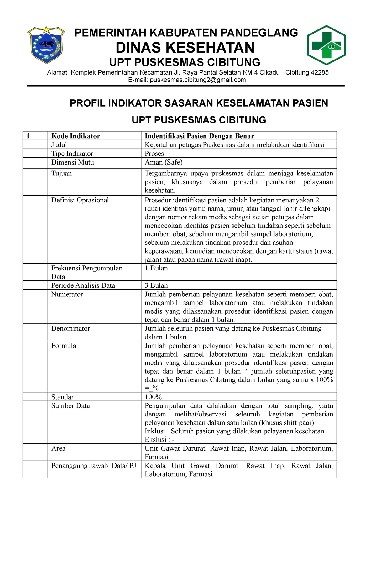 Profil Indikator Mutu Prioritas Fix Pemerintah Kabupaten Pandeglang