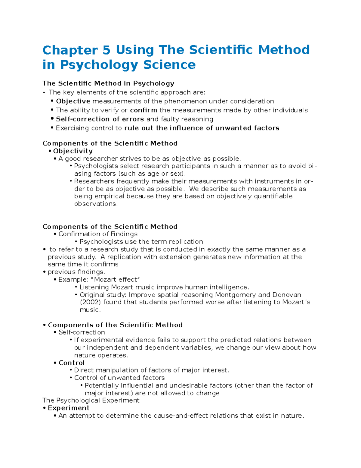 Chapter 5 Using The Scientific Method In Psychology Science