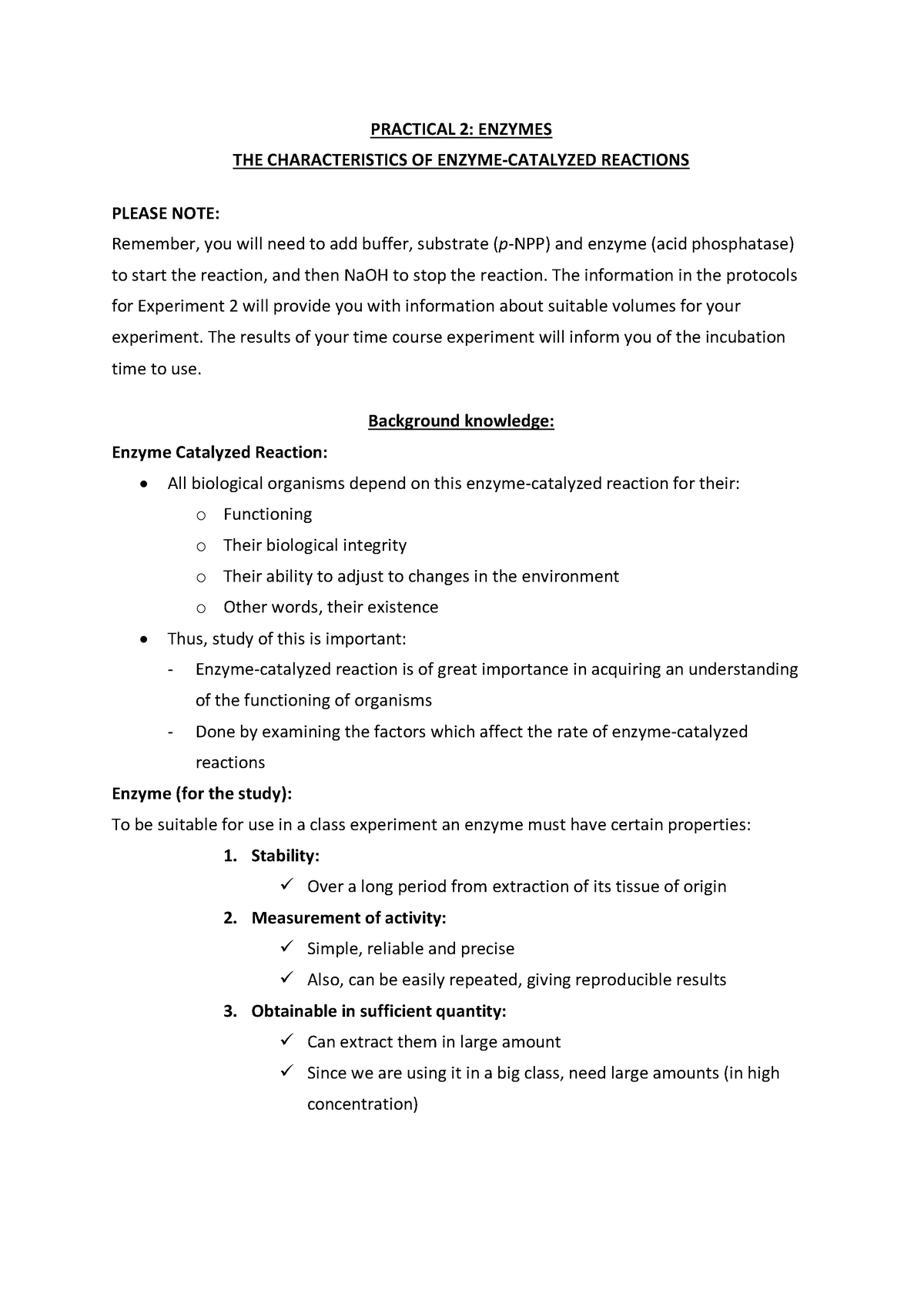 Bioc2101 Lab 2 Review Note For Prac Exam Practical 2 Enzymes The