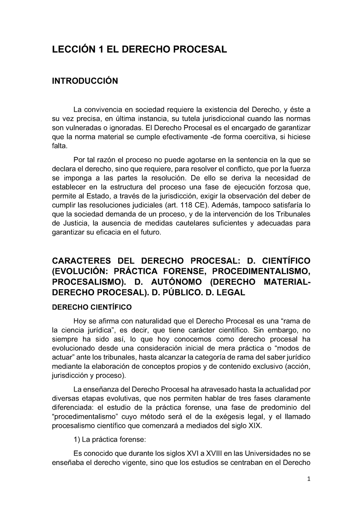 Temas 1 Derecho Procesal LecciÓn 1 El Derecho Procesal IntroducciÓn