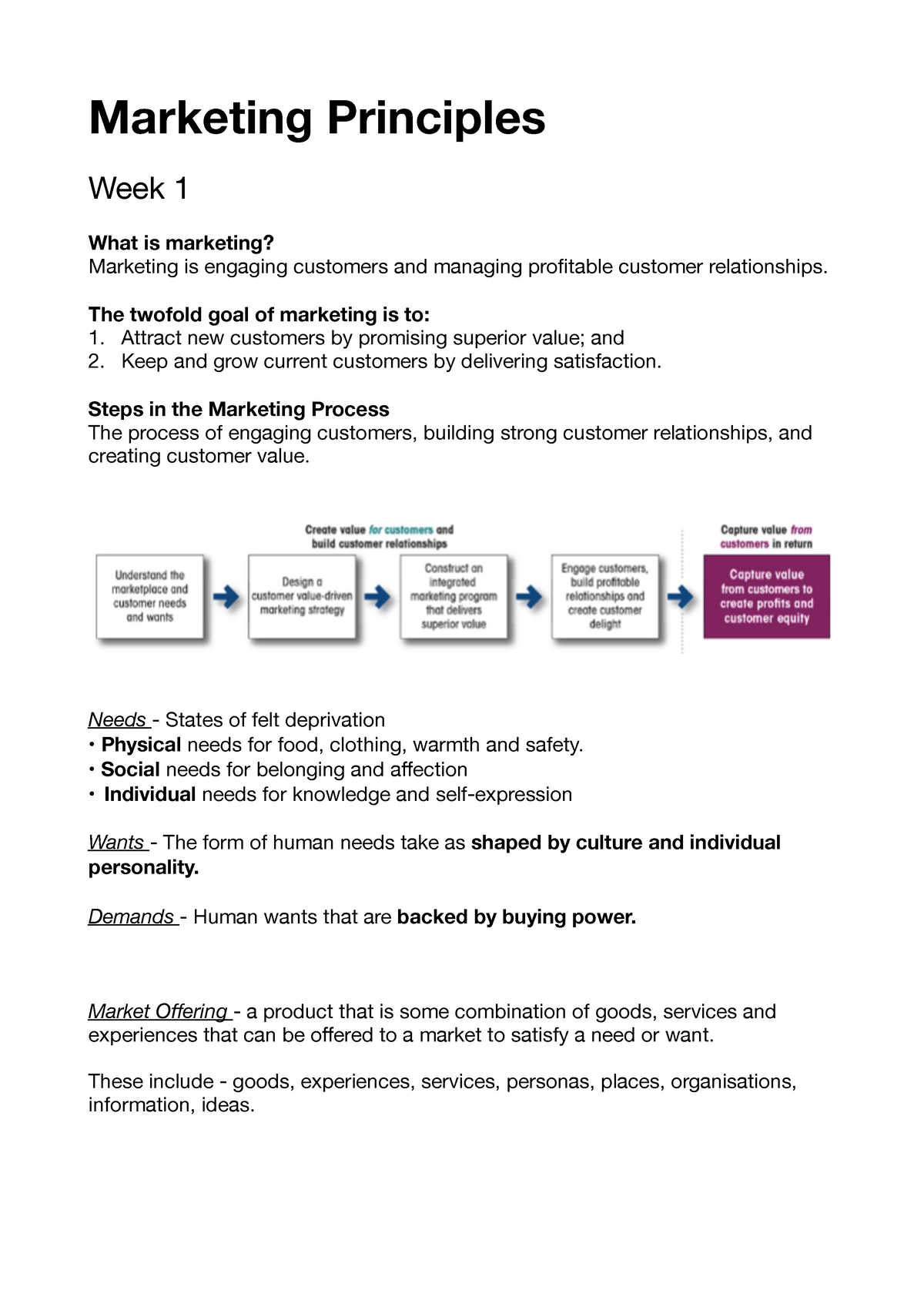 Marketing Principles Notes Marketing Principles Week 1 What Is