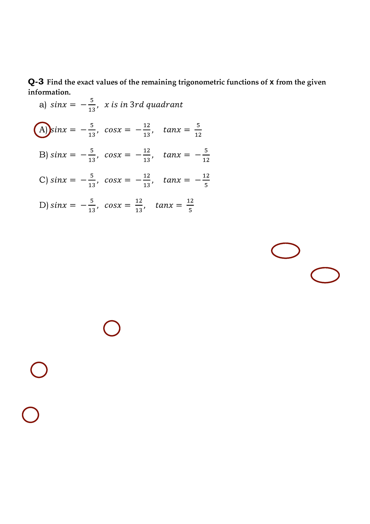 3 Find The Exact Values Of The Remaining Trigonometric Functions Of X