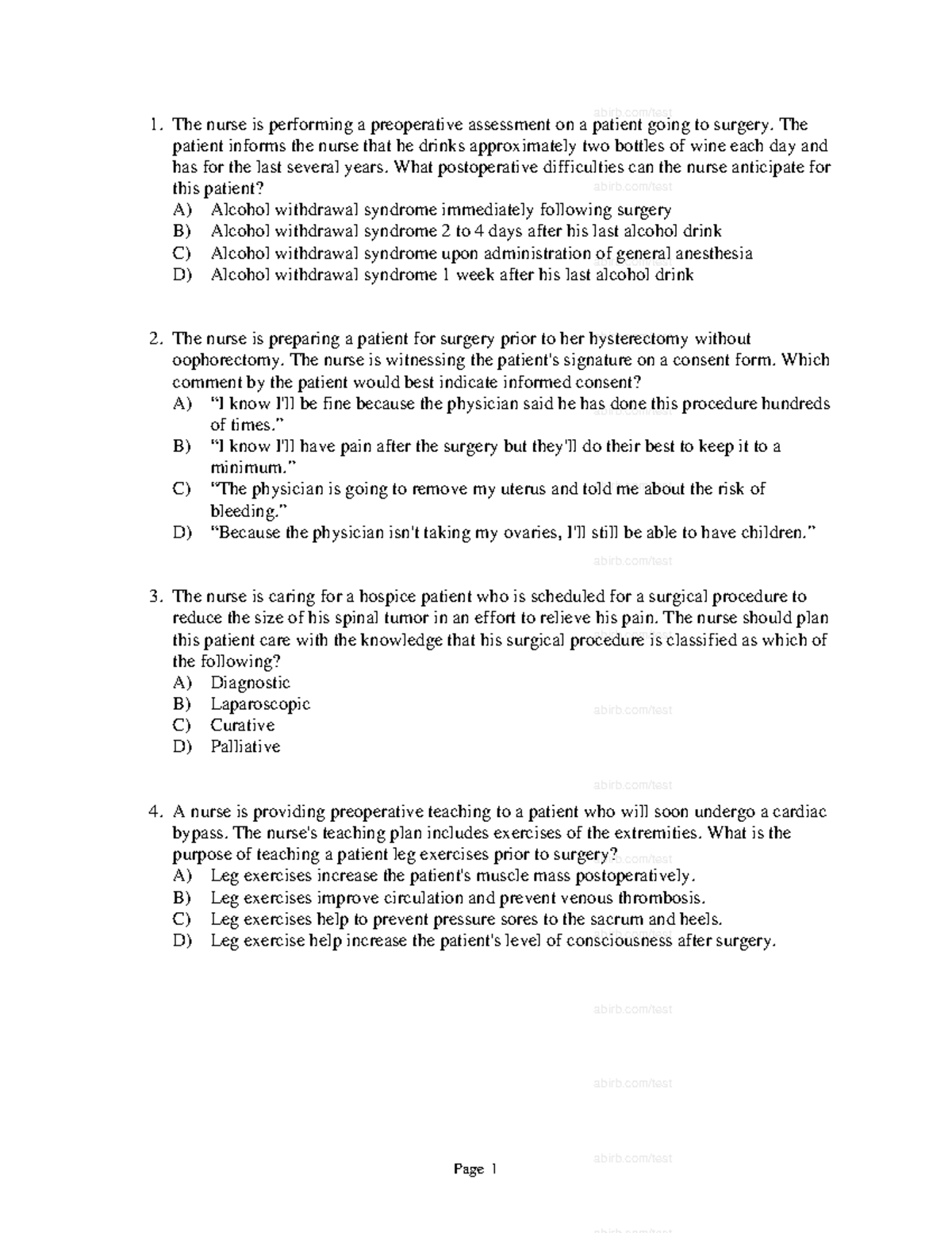 Chapter 5 Practice Quiz The Nurse Is Performing A Preoperative