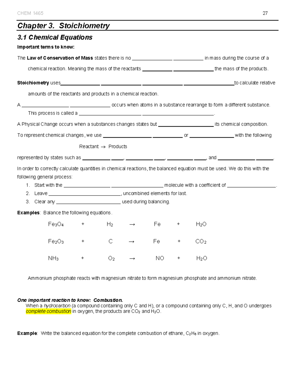 1465 Lecture Notes Ch 3 Chem 1465 27 Chapter 3 Stoichiometry 3