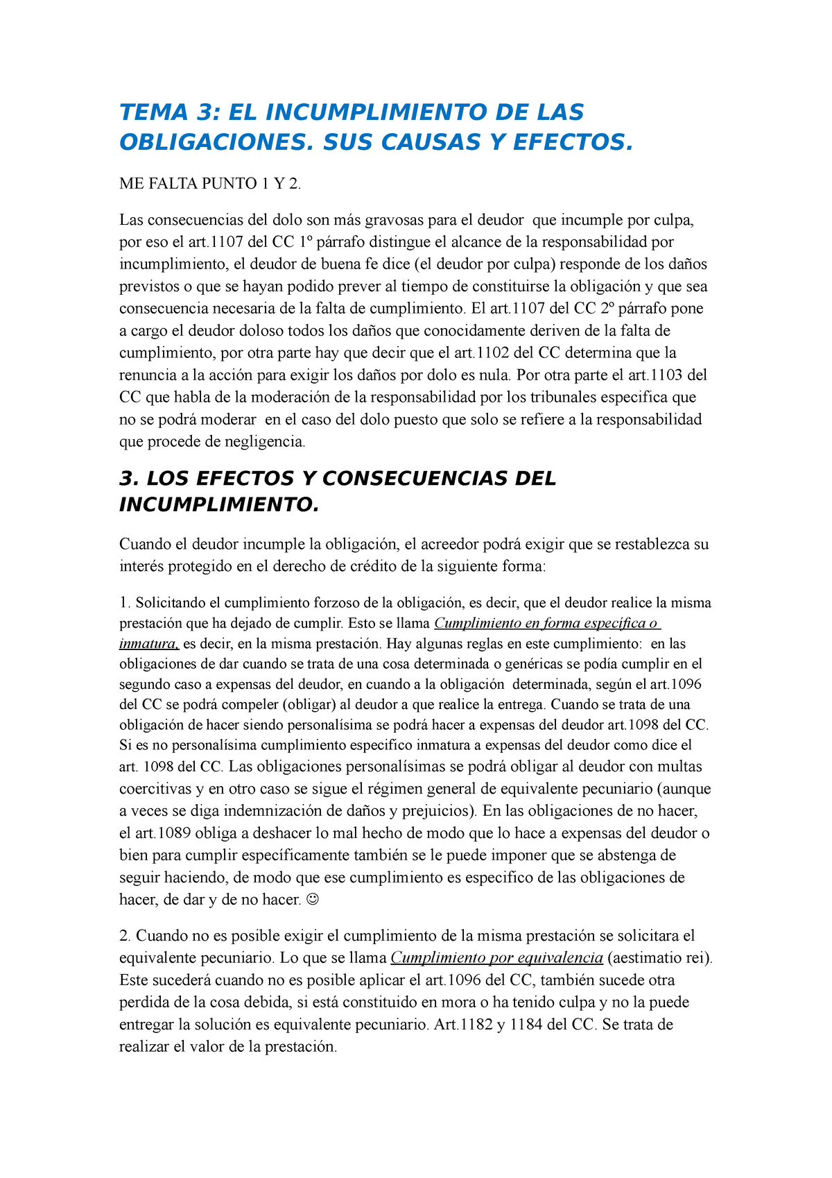 Tema 3 Obligaciones Y Contratos Tema 3 El Incumplimiento De Las