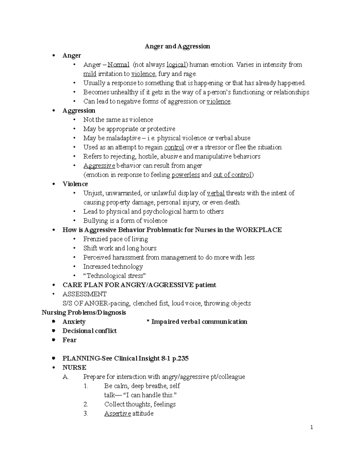 Aggression Lecture Notes Anger And Aggression Anger Anger