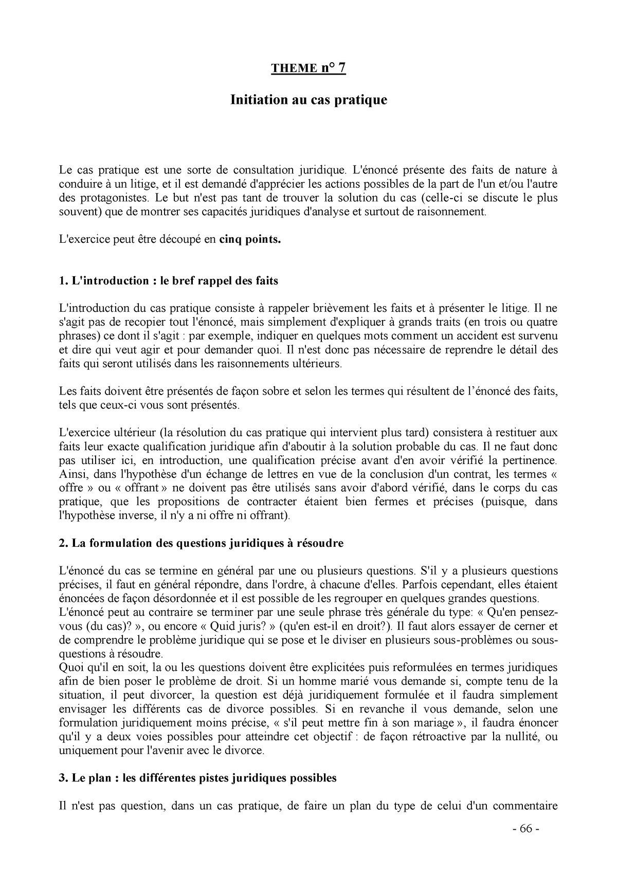 Méthodologie Du Cas Pratique En Droit De La Famille 66 Theme N° 7