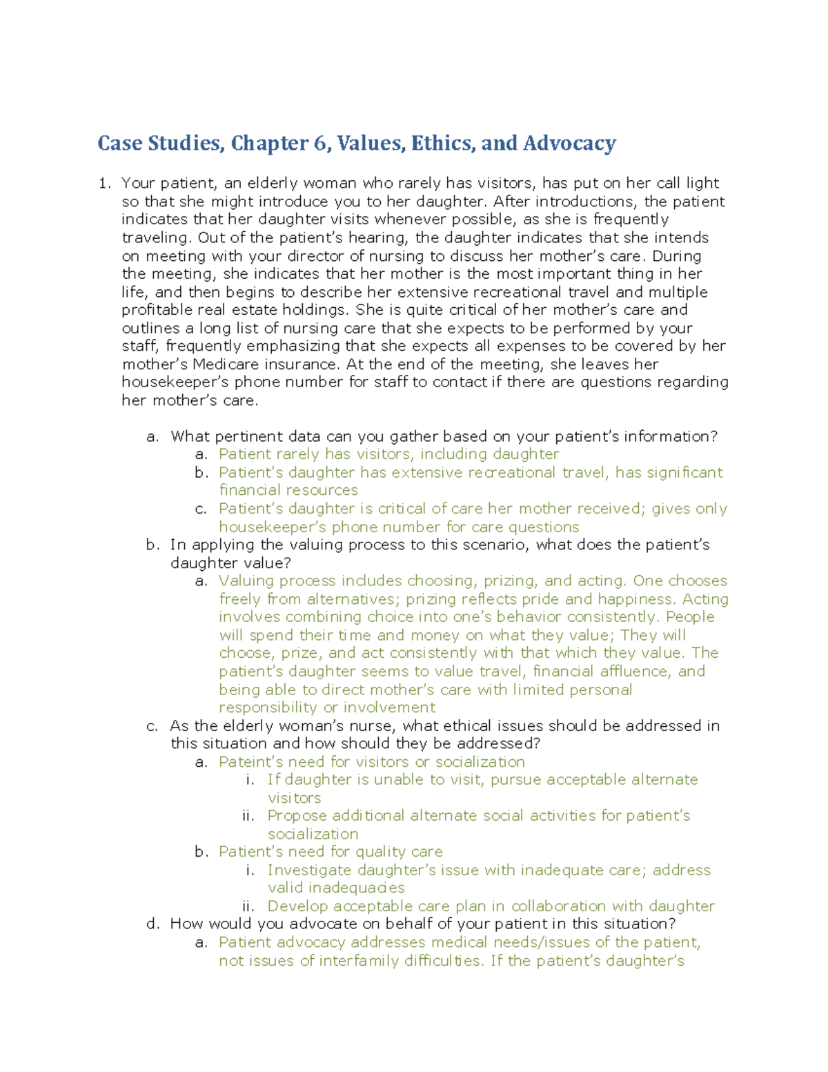 Intro To Prof Nursing Case Study Ethics And Advocacy Case Studies