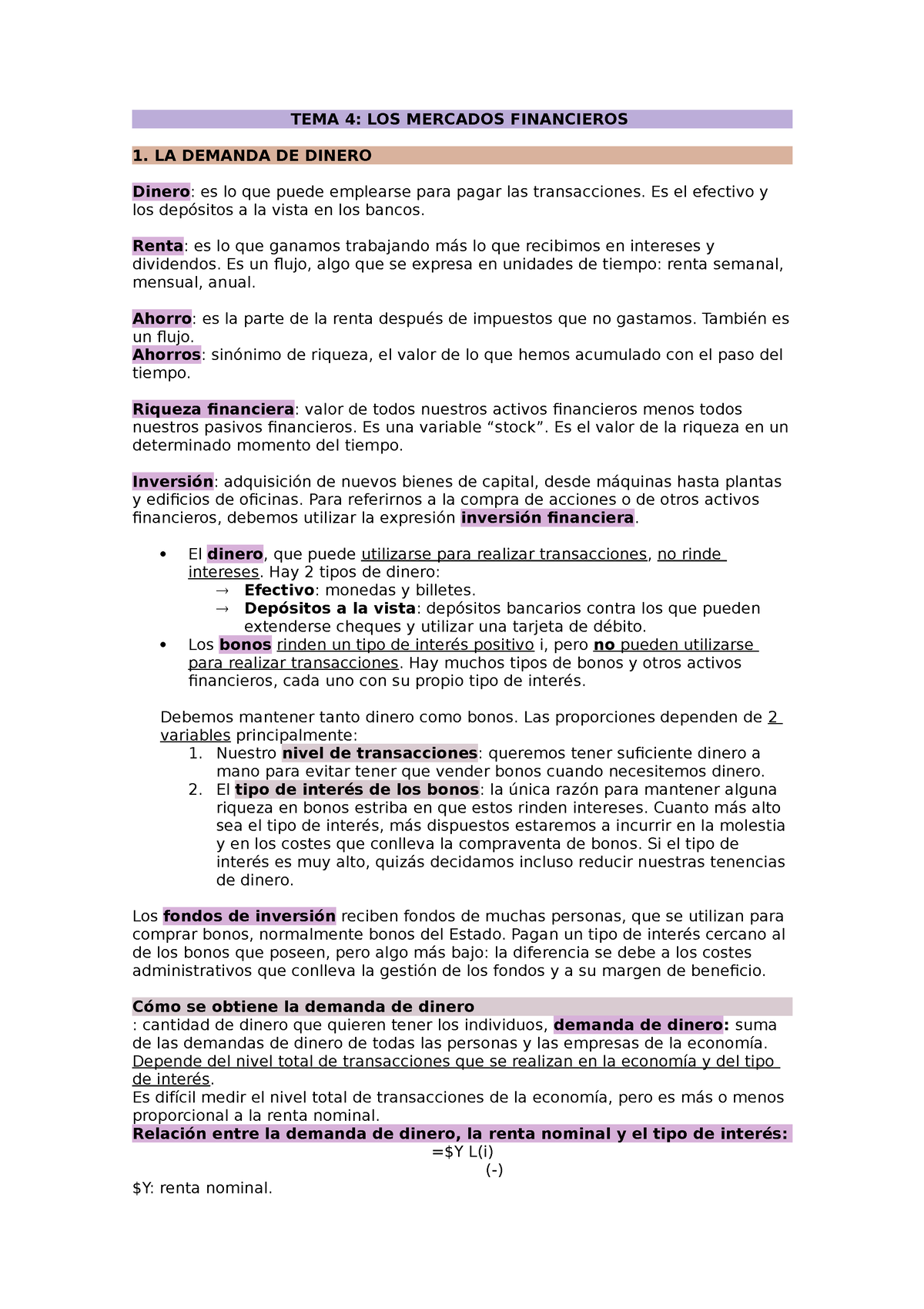 Tema 4 Apuntes Tema 4 Macro Tema 4 Los Mercados Financieros 1 La