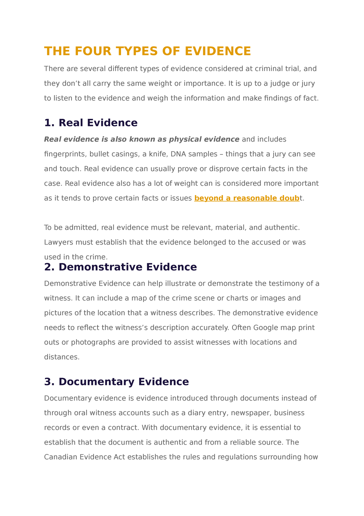 The Four Types Of Evidence The Four Types Of Evidence There Are