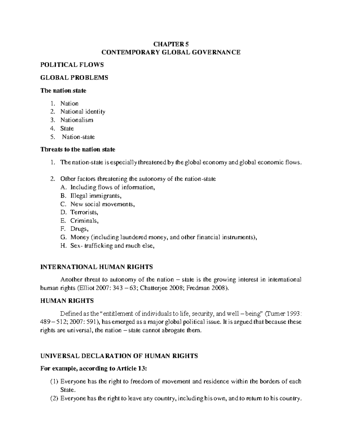 Tcw Chapter 5 Chapter 5 Contemporary Global Governance Political