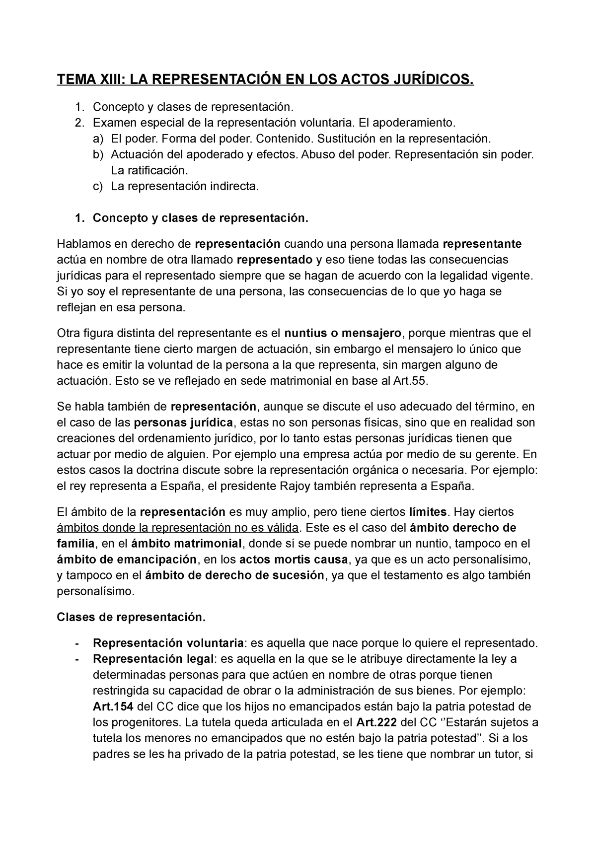 Tema Xiii Derecho Civil Tema Xiii La RepresentaciÓn En Los Actos