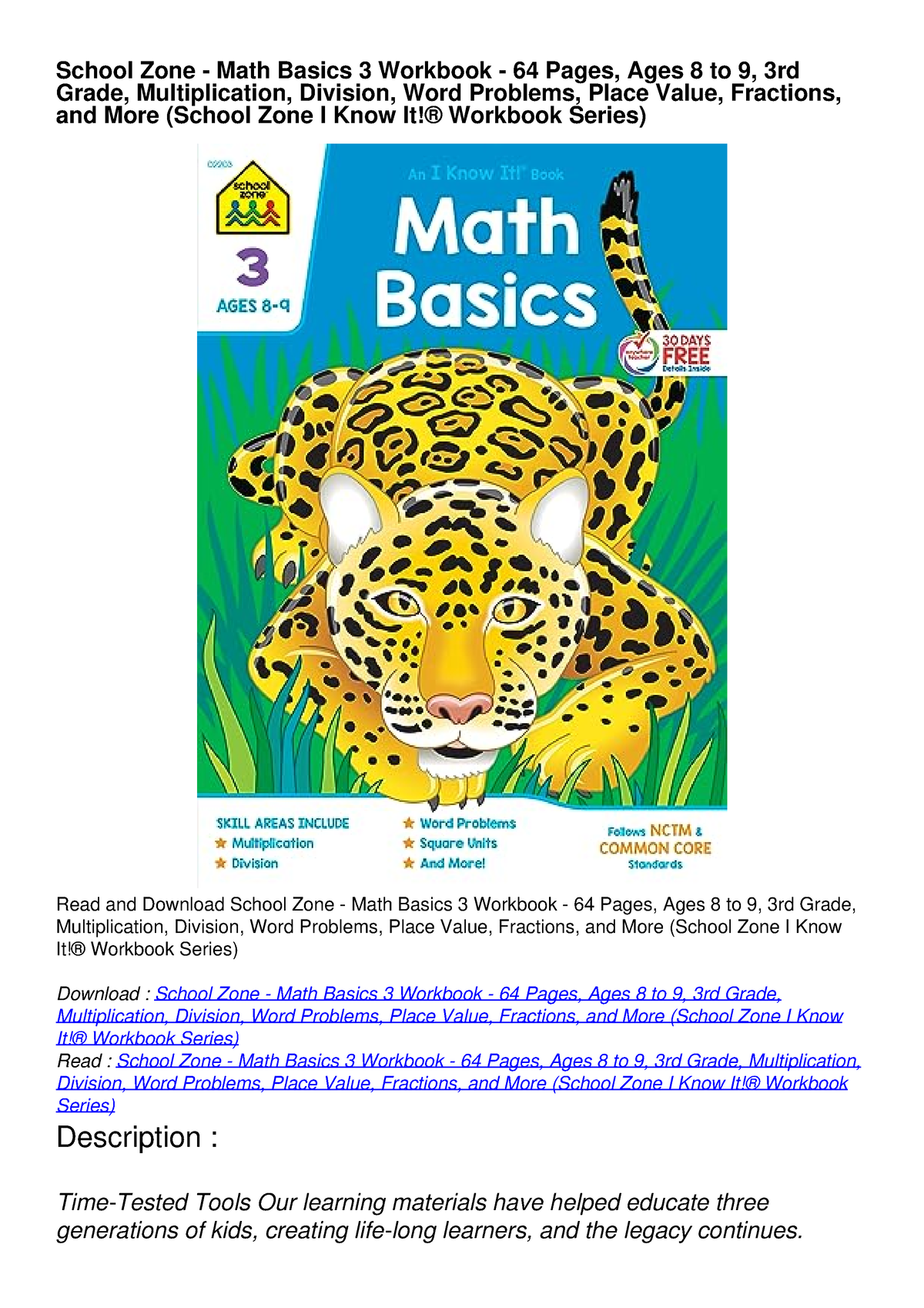 Pdfreaddownload School Zone Math Basics 3 Workbook 64 Pages Ages