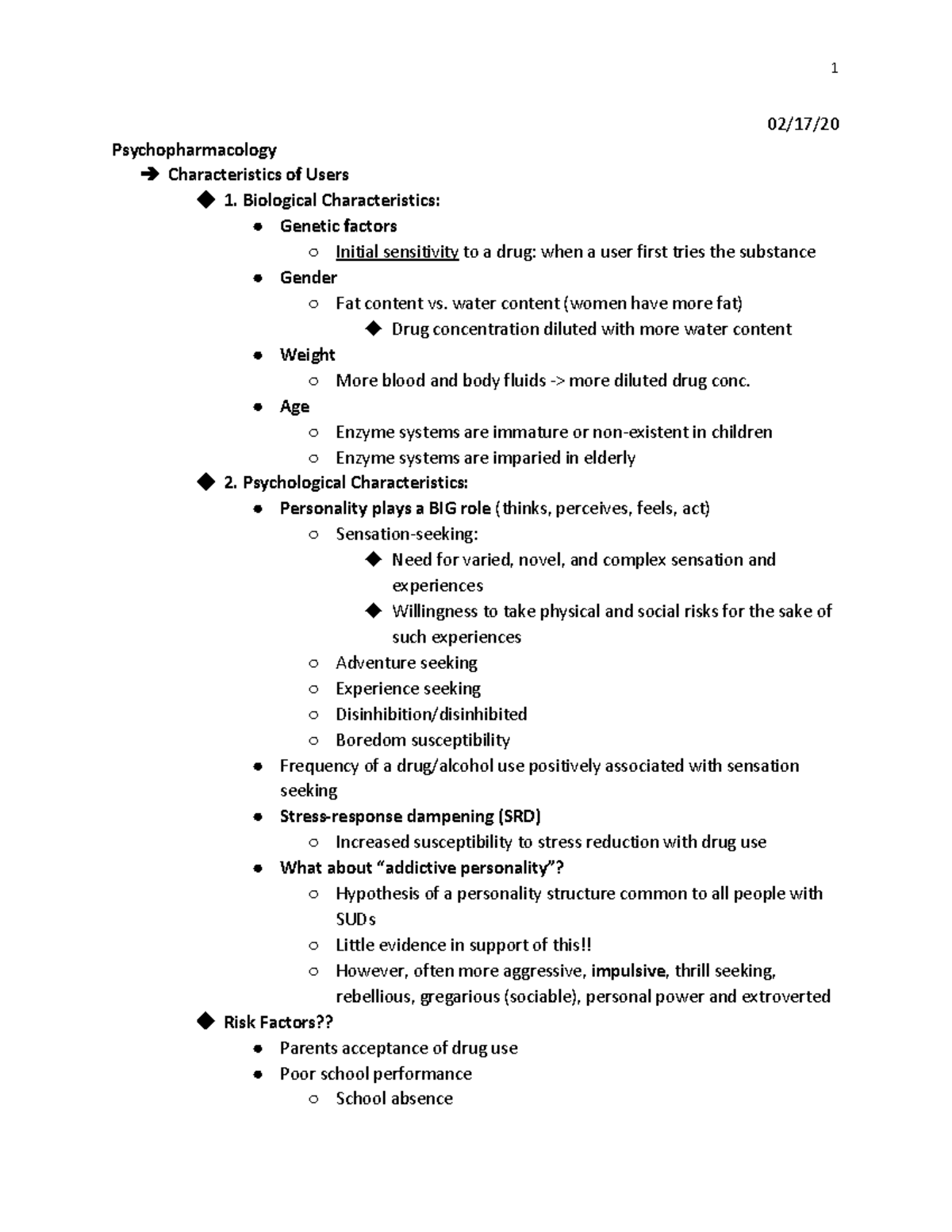 Psyc 330 Lecture Exam 2 Notes 0217 Psychopharmacology