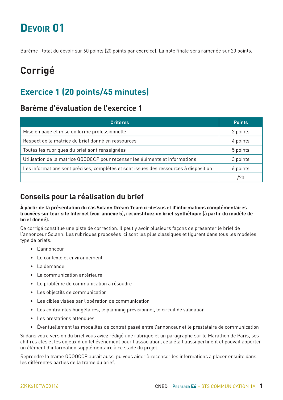 Corrigé E6 Devoir 1 209k61ctwb0116 Cned PrÉparer E6 Bts