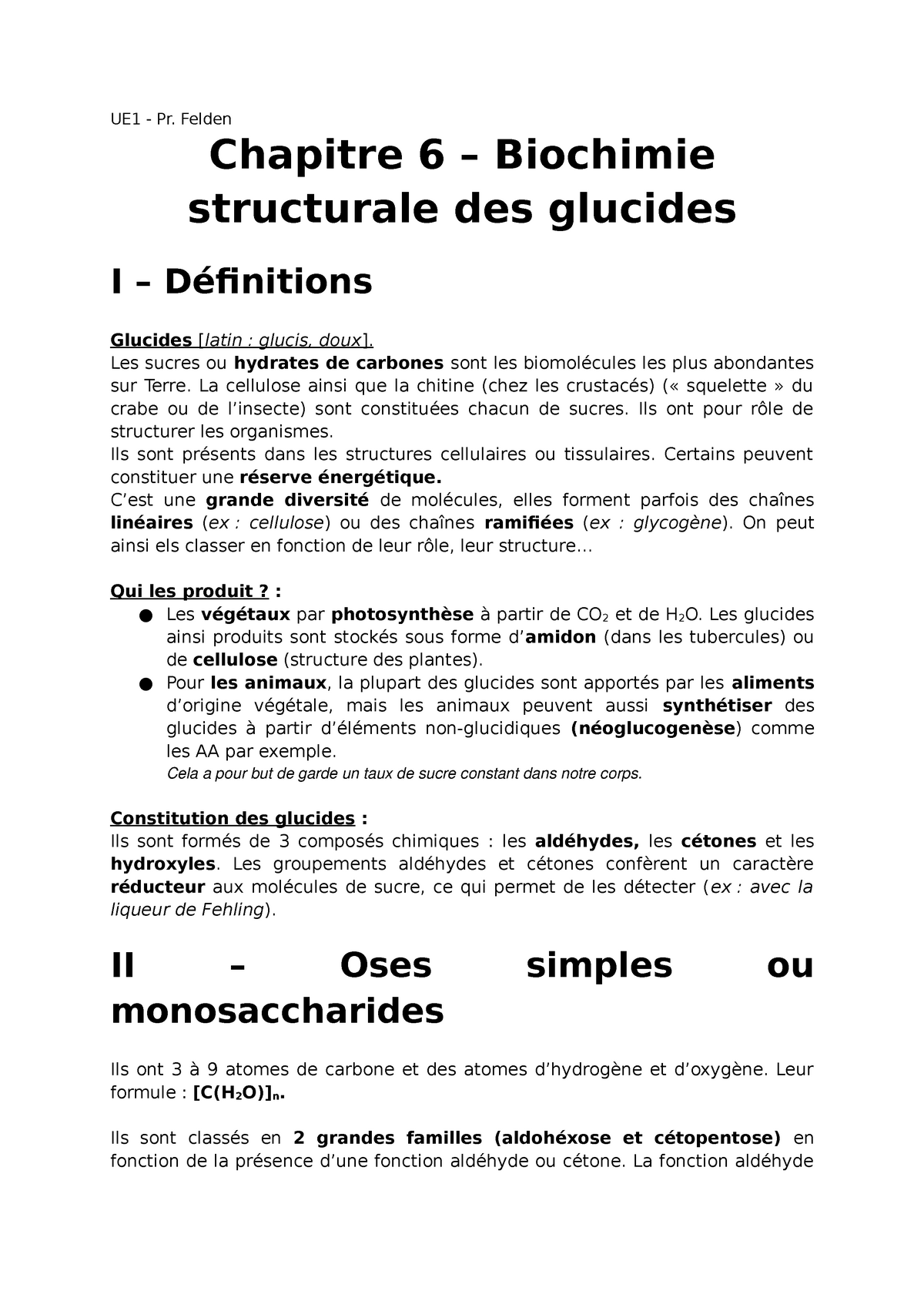 Structurale Des Glucides Ue1 Pr Felden Chapitre 6 Biochimie