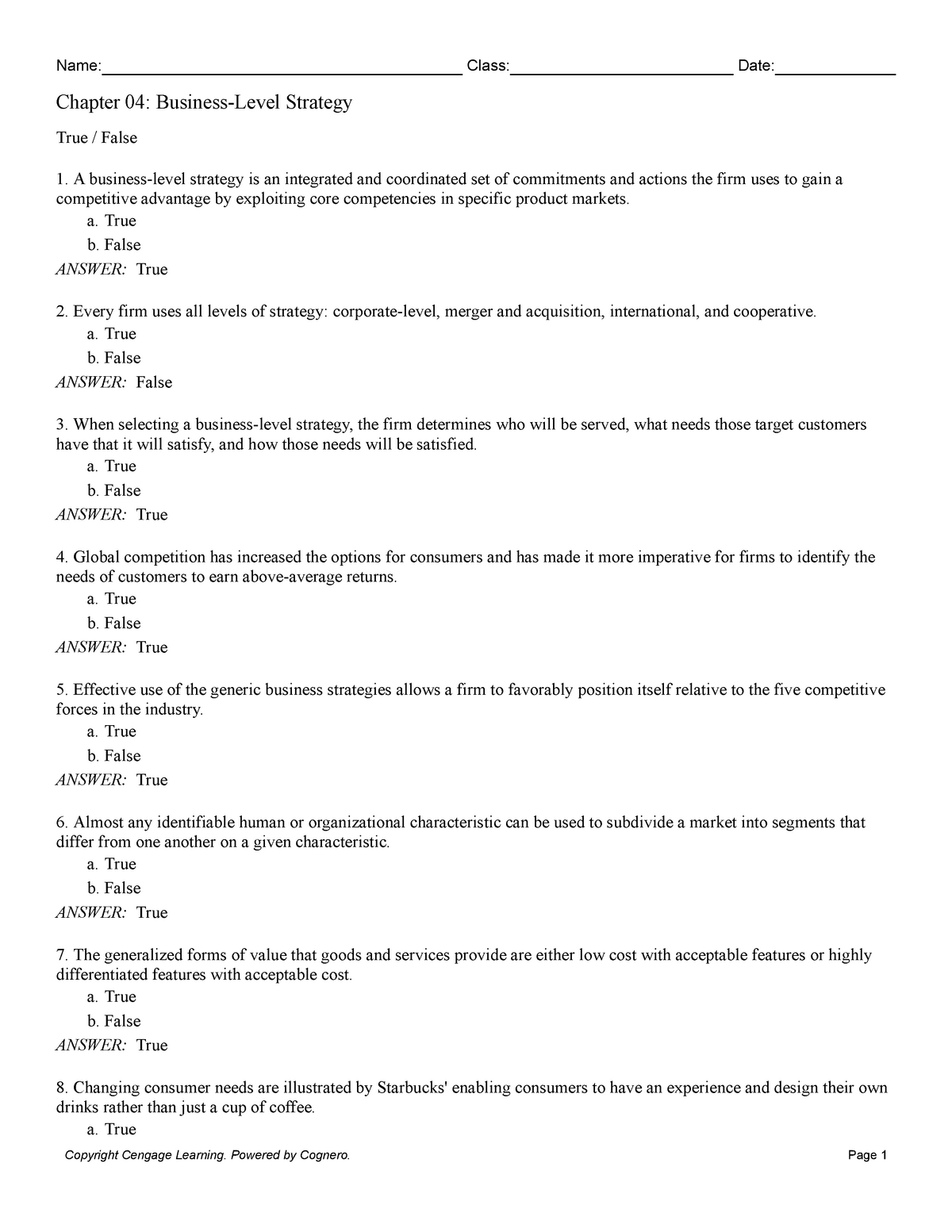 Chapter 04 Business Level Strategy Chapter 04 Business Level