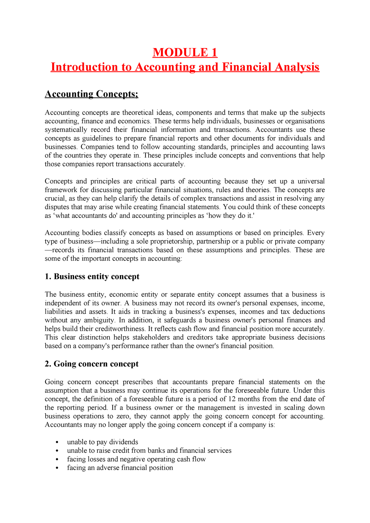 Module 1 Module 1 Introduction To Accounting And Financial Analysis