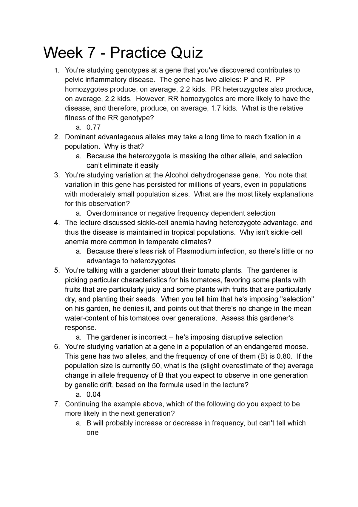 Introduction To Genetics And Evolution Coursera Week 7 Answers Week 7