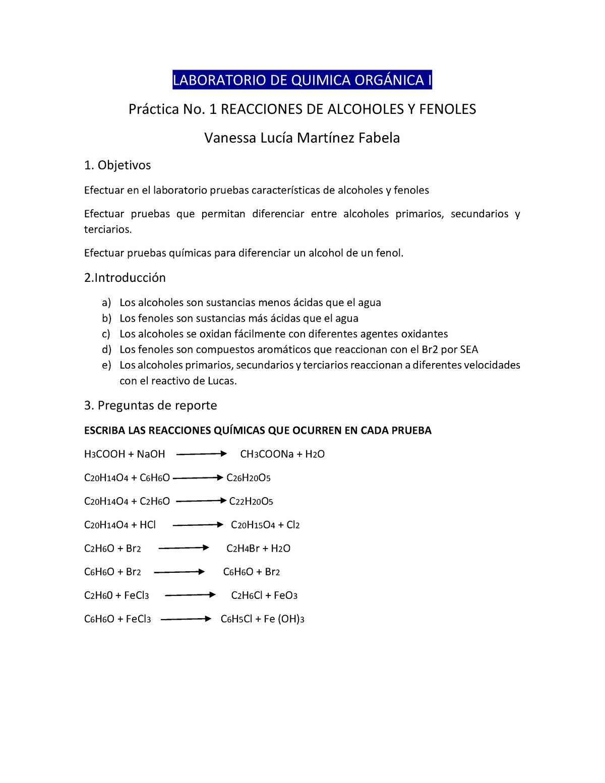 Pn1 Reacciones De Alcoholes Y Fenoles Laboratorio De Quimica OrgÁnica