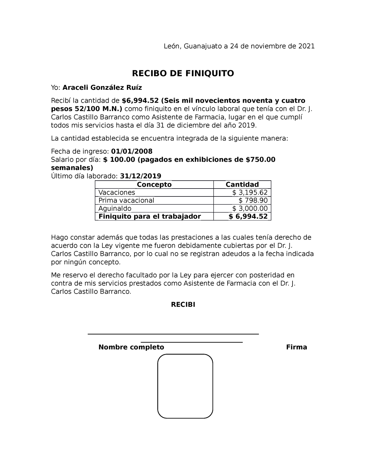 Ejemplo De Carta Finiquito León Guanajuato A 24 De Noviembre De 2021