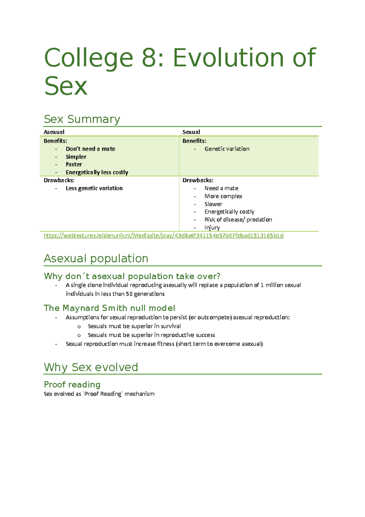 College 8 Evolution Of Sex College 8 Evolution Of Sex Sex Summary