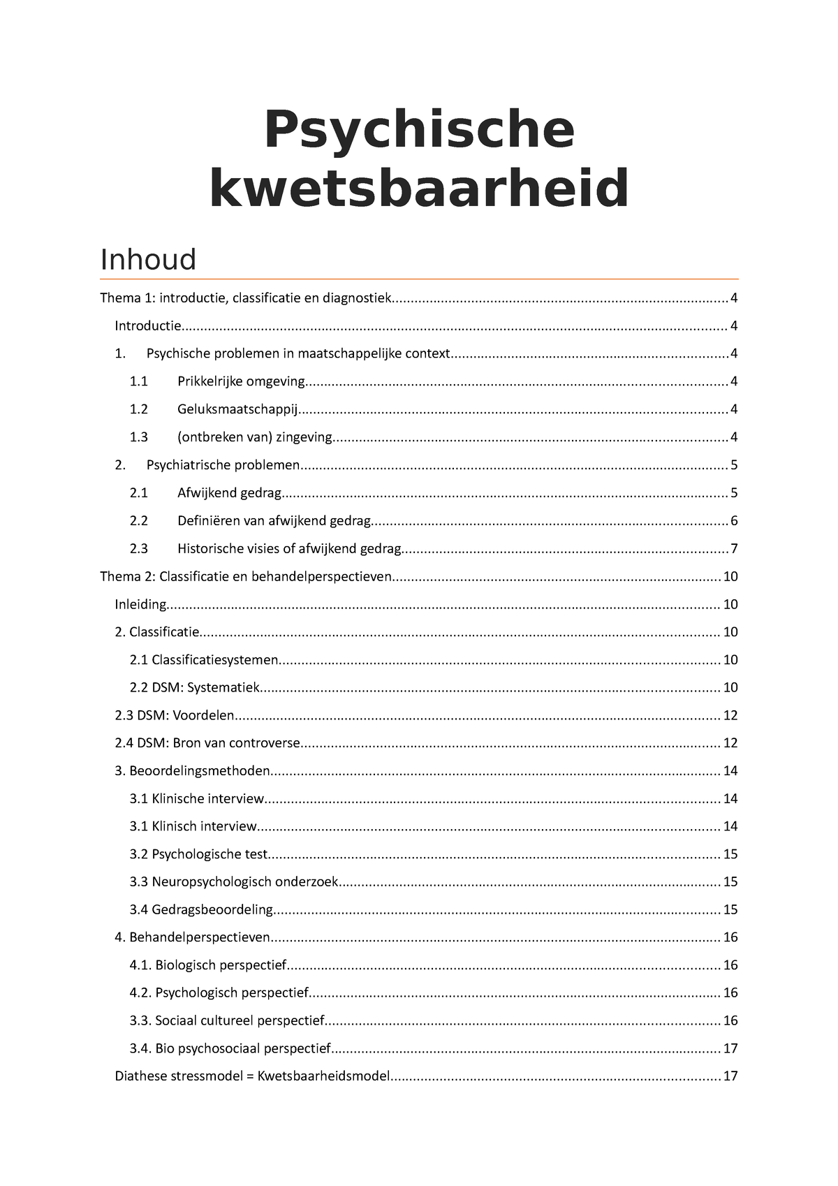 Samenvatting Psychische Kwetsbaarheid Thema 1 Introductie