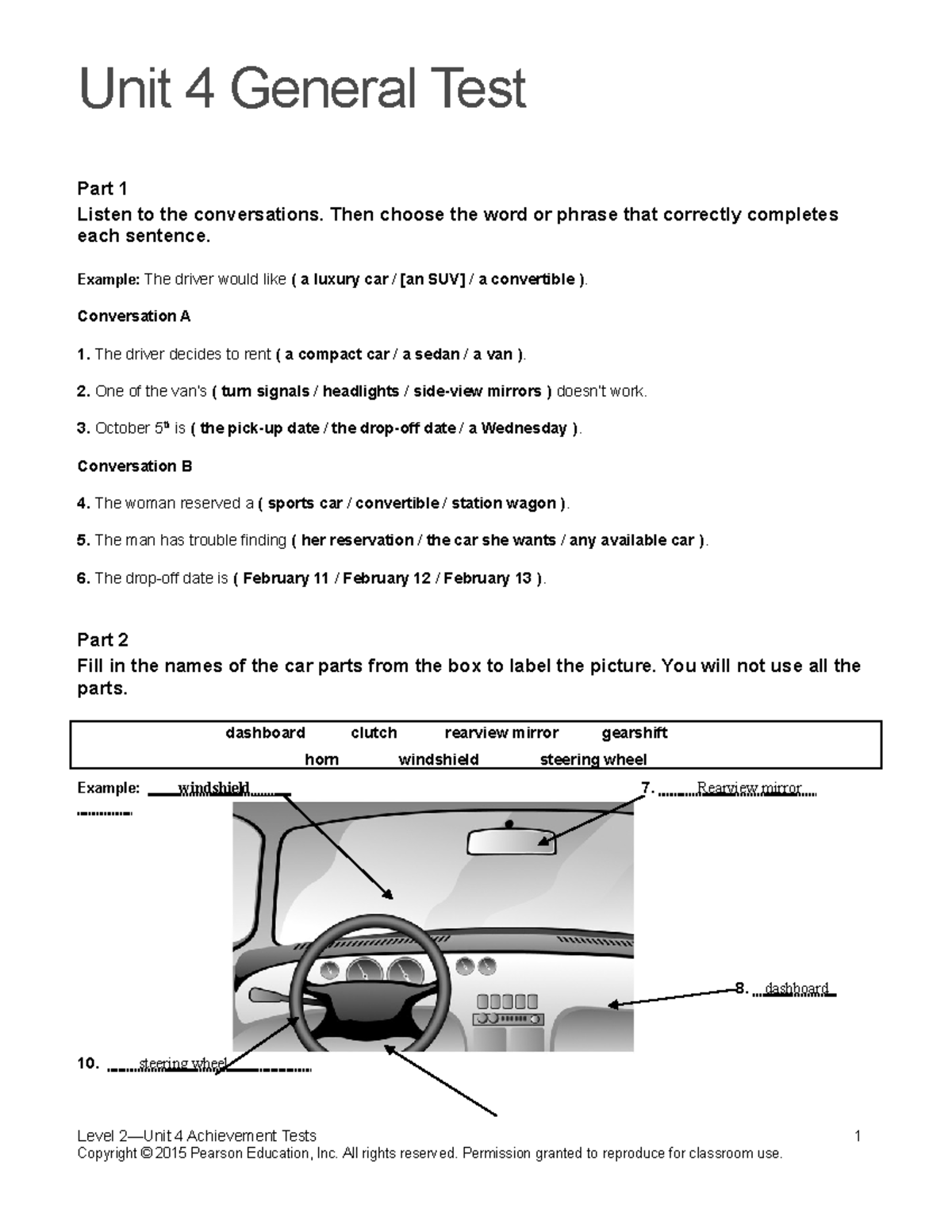 Tn2 U4 Assessment Top Notch 2 Level B1 Unit 4 General Test Part 1