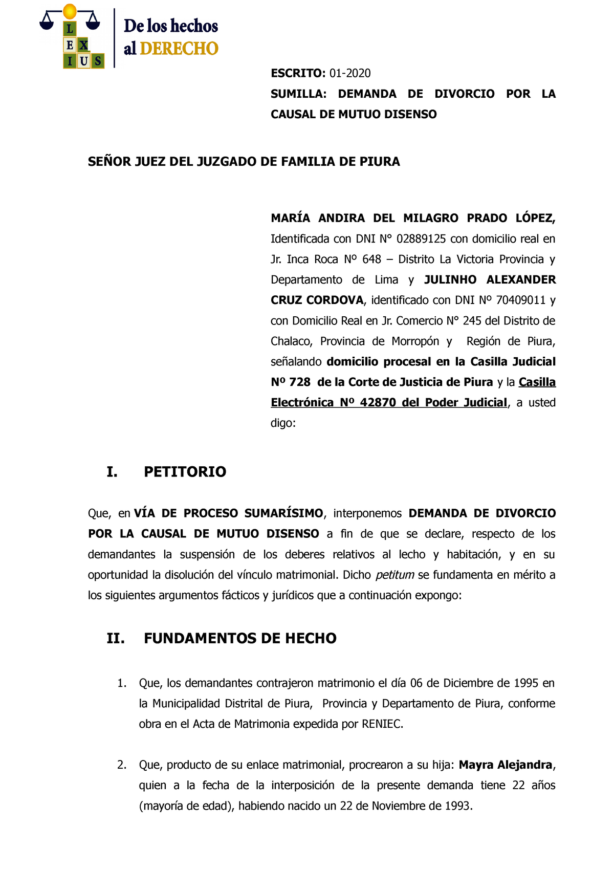 Arriba 73 Imagen Modelo De Escrito De Demanda De Divorcio Necesario