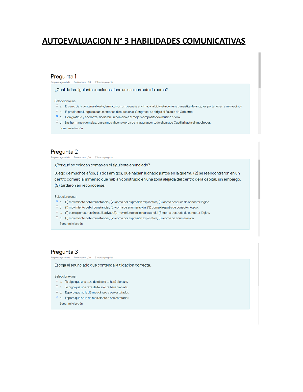 Autoevaluacion N° 3 Habilidades Comunicativas Autoevaluacion N° 3